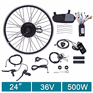 24" E-Bike Conversion Kit 36V 500W E-Bike Rear Wheel Motor Kit w/Display & Pedal Sensor, Brushless Gear Motor, 5 Speed Controls