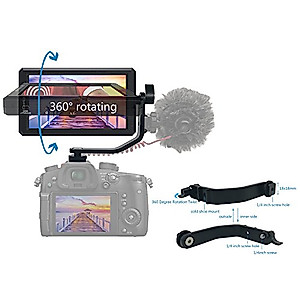 FEELWORLD F6+Battery+ Integrated Battery Charger + Micro&Mini HDMI Cords 5.7Inch FHD IPS On Camera 4K HDMI Monitor with Swivel Arm and 8V DC Power Output