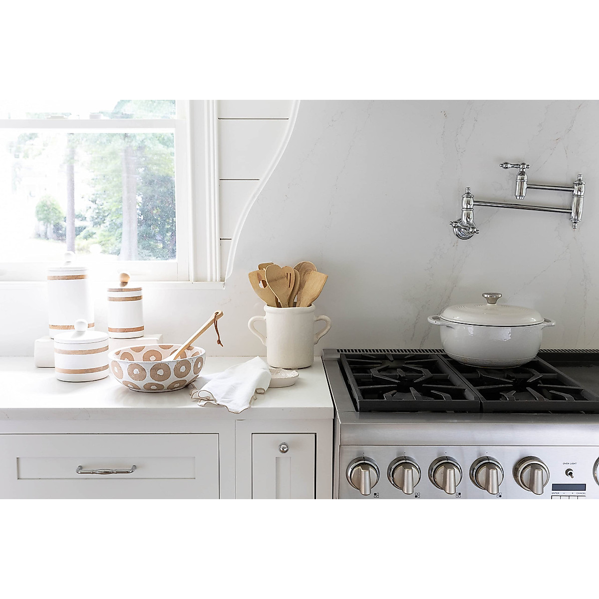 Mud Pie Wood Strap Canisters, White