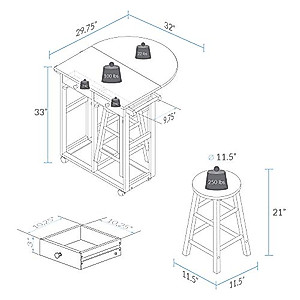 Casual Home Drop-Leaf Table Breakfast Cart, Red (New)