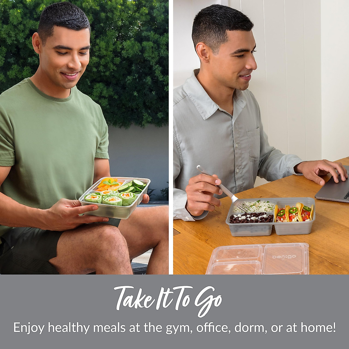 Bentgo® Prep 3-Compartment Containers - 20-Piece Meal Prep Kit with 10 Trays & 10 Custom-Fit Lids - Durable Microwave, Freezer, Dishwasher Safe Reusable BPA-Free Food Storage Containers (Silver)