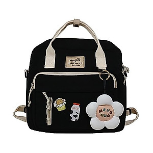 MUSICARD Girls Kawaii Backpack with Cute Pins and Pendant, Japanese Schoolbag Aesthetic Rucksack with Accessories for Teens