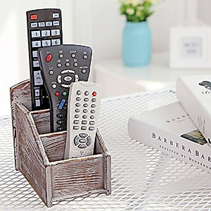 MyGift Rustic Torched Wood Remote Control Holder for Table, 3 Slot Multipurpose Organizer Storage Caddy