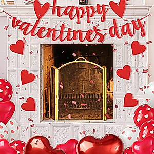 MOMOHOO Happy Valentines Day Banner - Valentine's Day Decor Red Glittery Heart Garland, Valentines Day Decorations Heart Banner Valentines Day Garland, Valentines Day Photo Prop for Mantel Room Décor