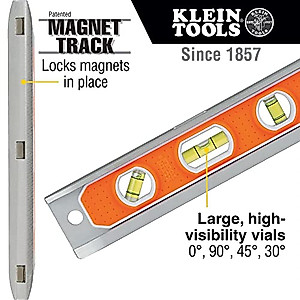 Klein Tools 935R Level, 9-Inch Magnetic Aluminum Torpedo Level with 0/45/90 Degree Vials and V-groove, Tapered Nose