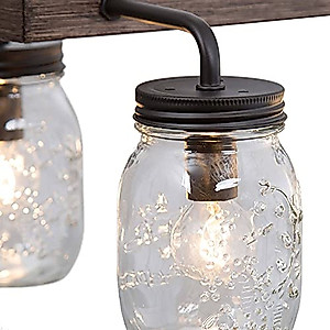 Mason Jar Chandelier, 6-Light Kitchen Island Lighting, 27.5" Farmhouse Chandelier for Dining Room with Glass Shades