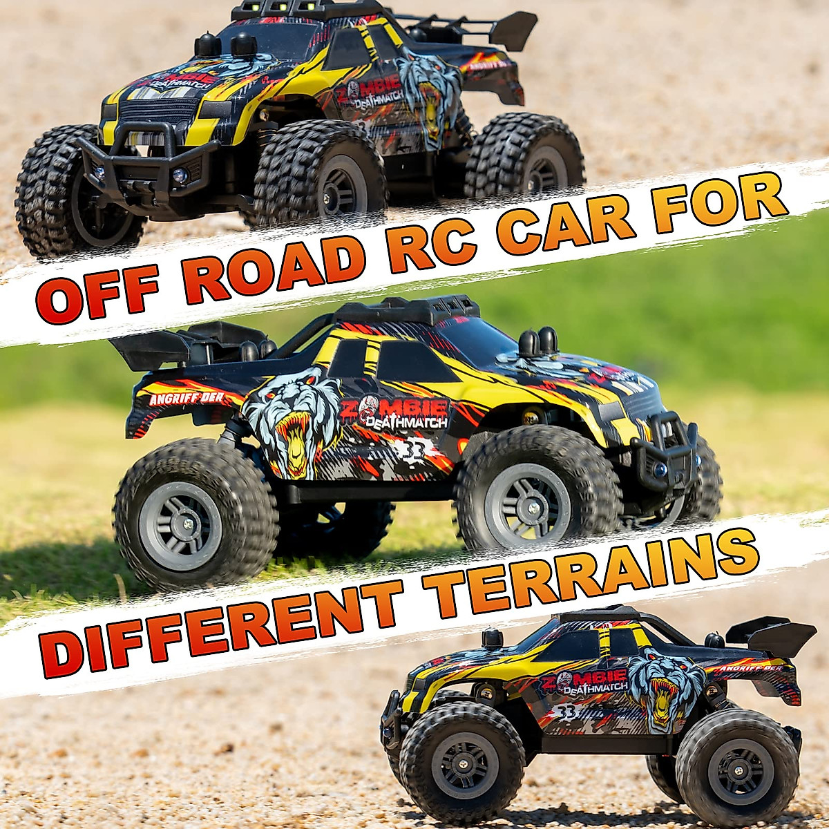 Remote Control Car for Boys & Girls, All Terrain & Off-Road Monster Truck with Flash LED,2 Rechargeable Batteries for 80 Mins Play,2.4GHz, Perfect Birthday