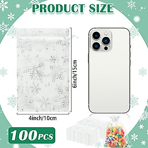 100Pcs Christmas Organza Bags, 4x6 Organza Gift Bags Snowflake Mesh Drawstring Gift Bags for Xmas Wedding Party Favor, Jewelry Candy Goodie Bags