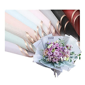 Rikyo 20pcs/10 Color Gold Edge Flower Gift Wrapping Paper,Waterproof No Fade Translucent Flower Shop Paper,DIY Wrapping For Valentine's Day Wedding Flower Bouquet Clothing Shirt Shoes 22.8x 22.8