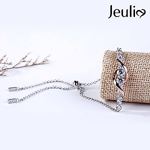 Jeulia 925 Sterling Silver Diamond-Cut Adjustable Boho Bead Bracelet for Women Never Apart White Diamond Bracelet Rope Chain Adjustable Wrist Pull Bracelet Anniversary Wedding Engagement Birthday Fest