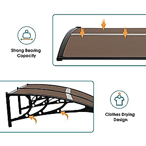 Mcombo 40"X80" Window Awning Outdoor Polycarbonate Front Door Patio Cover Garden Canopy 6055-4080(Dark Brown)
