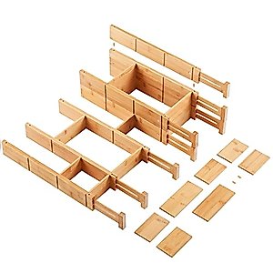 Bamboo Drawer Dividers for Clothes With 16 Inserts, Drawer Dividers Kitchen Utensils(16-20IN) Adjustable Expandable Deep Spring Loaded Separators Organizer for Office Silverware Dressers and Bathroom 8 Pack