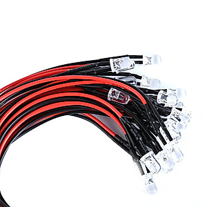 LAOMAO 1 Pack (20 Bulbs) 5mm 12V DC White LED Pre-Wired Round Top Bulb Lamp For DIY Car Boat Toys Parties (5mm, White)