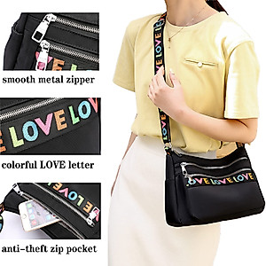 ZEHO Print Multi Pocket Nylon Crossbody Bag for Women Messenger Bags Lightweight Travel Shoulder Bag Waterproof, Love Letter Print