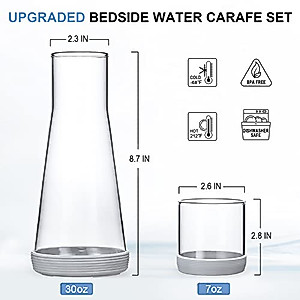 Bedside Water Carafe with tumbler Glass Set for Bedroom Nightstand, Thickened Mouthwash Water Carafe for Bathroom, Clear Glass Carafe with Cup for Night Glass Water Pitcher Set (30 OZ)