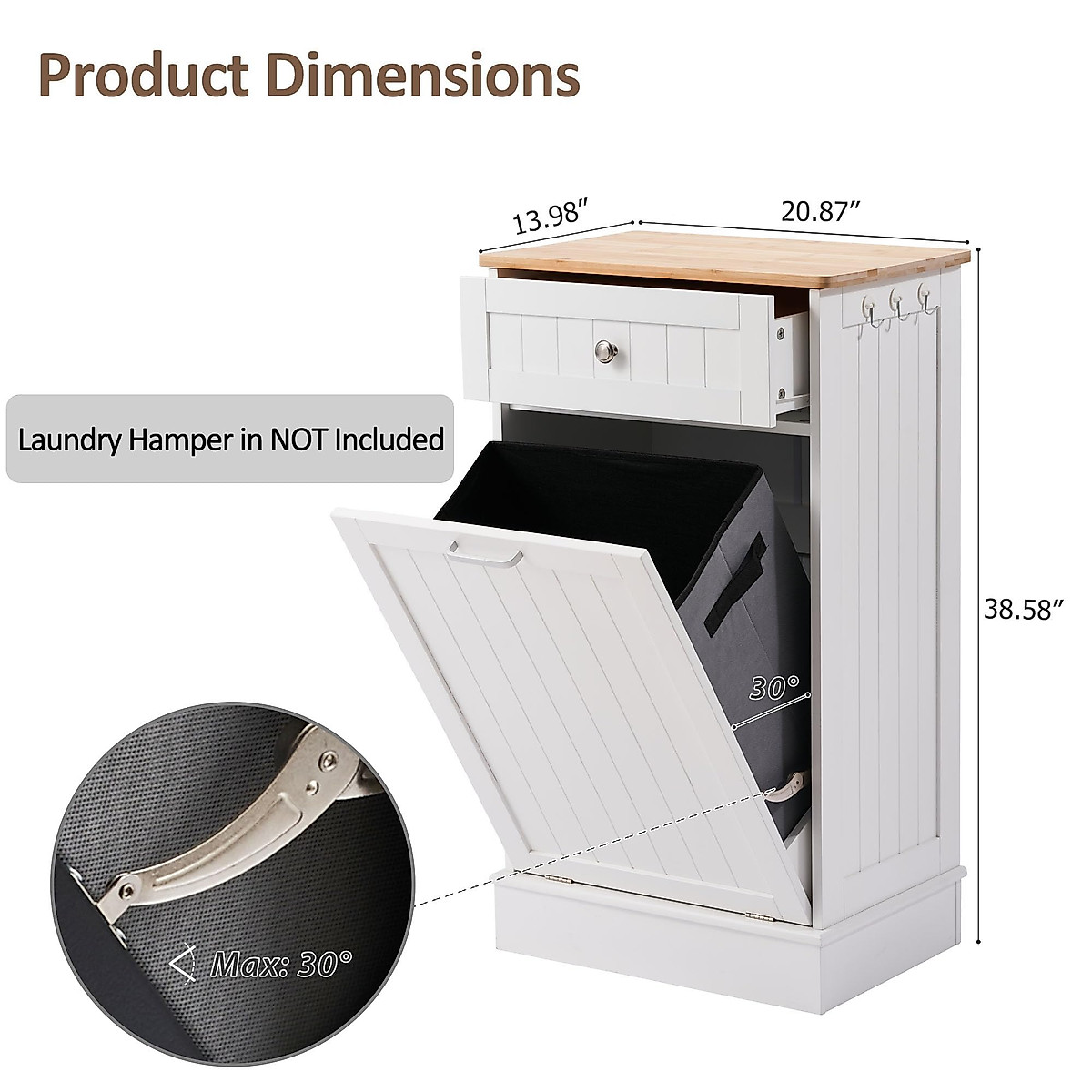 Spurgehom 13 Gallons Tilt Out Trash Cabinet Kitchen Waste Bins Free Standing Laundry Hamper Recycling Cabinet Trash Can Holder with Hideaway Drawer Pet Proof Trash Can for Living Room, White