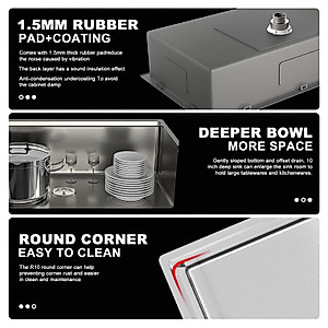 Tysun 27 Inch Undermount Kitchen Sink - 16 Gauge Drop In Kitchen Sink - Stainless Steel Single Bowl Kitchen Sink - Workstation Sink with Accessories