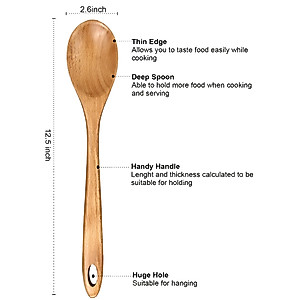 12.5 Inch Large Wooden Spoon for Cooking Utensils Serving Spoon Beech Wood Spatula Long Handle Stirring Spoon Non Stick Kitchen Utensil Big Mixing Cooking Spoon