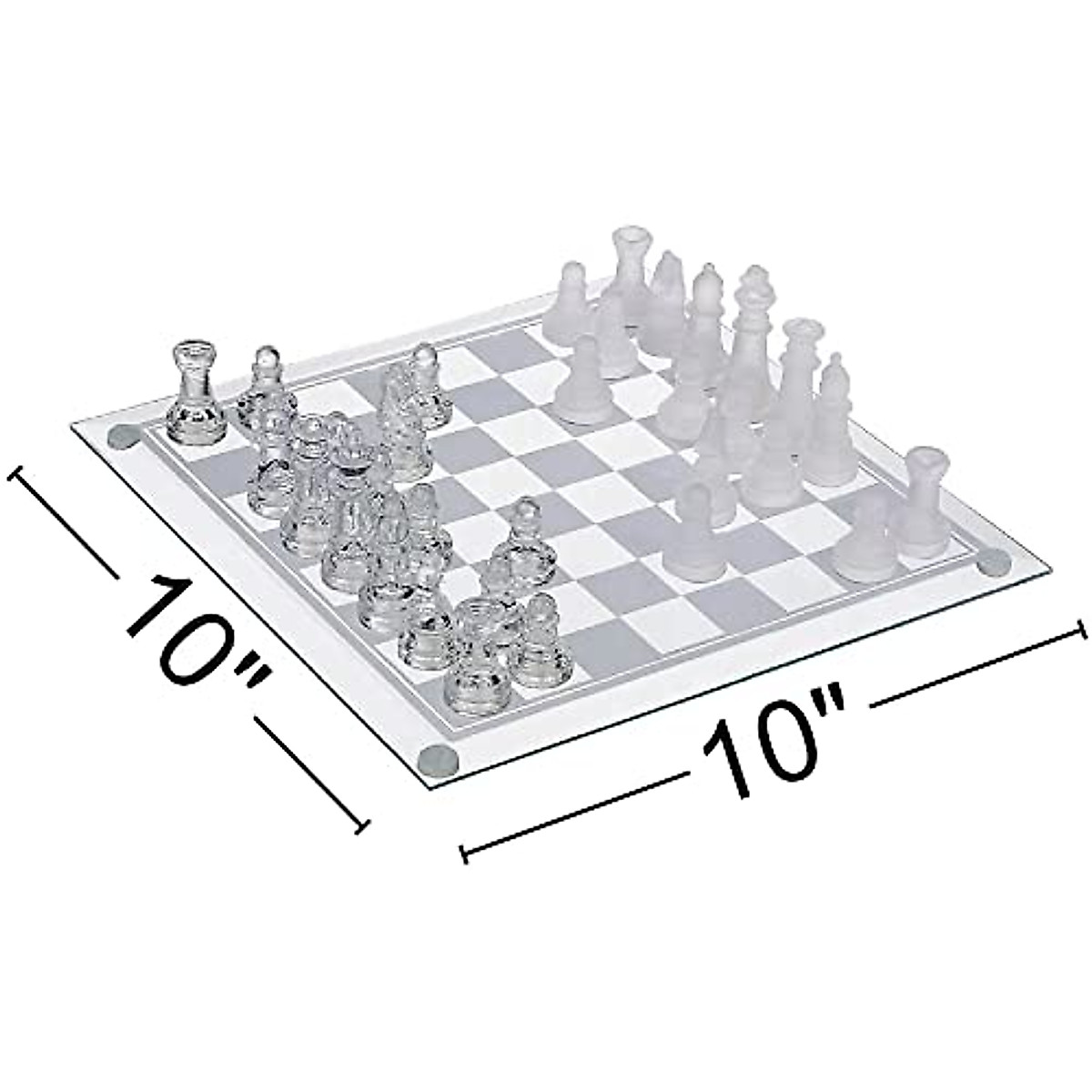 Gamie Glass Chess Set, Elegant Design - Durable Build - Fully Functional - 32 Frosted and Clear Pieces - Felted Bottoms - Easy to Carry - Reassuringly Stable (10 Inch)