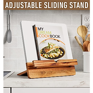 Cookbook Stand for Kitchen Counter - 12" x 12" Large Adjustable Acacia Wood Book Stand for Cookbooks - Recipe Book Holder Stand for Kitchen - Cook Book Stand for Kitchen - Wooden Cookbook Holder Stand