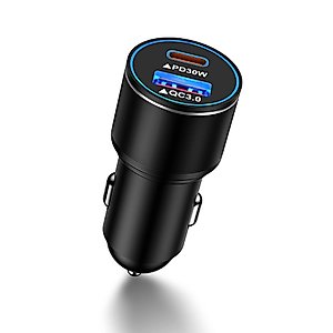 12 Volt USB Outlet, 30w+18w Dual Port USB C Car Charger, Super Fast Charging Cigarette Lighter Adapter Usbc Cargador Carro Auto Plug Phone Car Charger for Android Samsung Galaxy, Google, Apple iPhone
