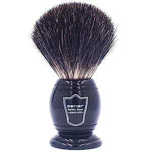 Parker 100% Black Badger Bristle Shaving Brush with Ebony Handle -Brush Stand Included