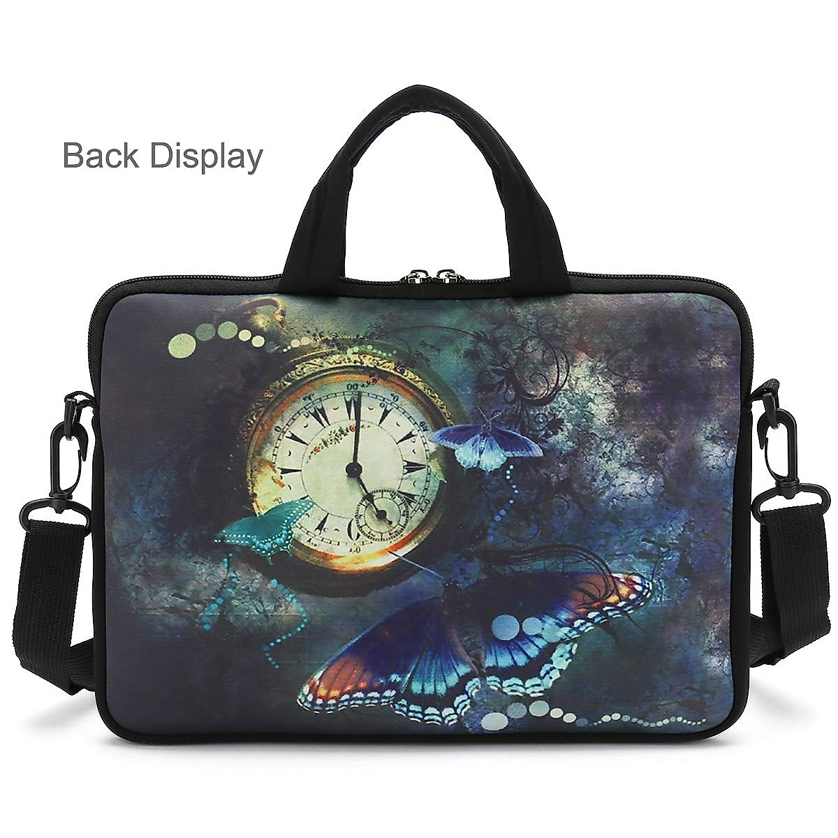 RICHEN 17 inch Laptop Shoulder Bag Carrying Case PC Cover Pouch with Handle Fits 15.6/16/17/17.3/17.4 inch Notebook (16-17.3 inch, Clock & Butterfly)