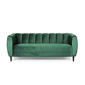 Christopher Knight Home Miranda Velvet 3 Seater Sofa, Emerald, Dark Brown