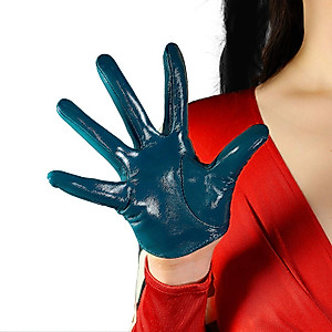 DooWay Fashion Short Latex Gloves for Women Dress Costume Wet Look Faux Patent Leather Half Palm 5 inches