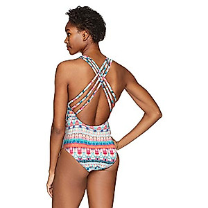 La Blanca Women's Standard Multi Strap Cross Back One Piece Swimsuit, Bird of Paradise//Global Jive, 6