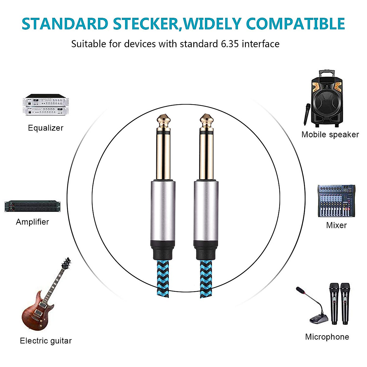 Hftywy Guitar Cable 15 ft Guitar Cord 1/4 Inch Instrument Cable 6.35mm (1/4) TS to 6.35mm (1/4) TS Stereo Audio Cable Male to Male with Zinc Alloy Housing and Nylon Braid