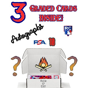 Three Graded Baseball Cards Gift Box: MLB Edition │Three Premium PSA/BGS Graded 10, 9.5 or 9 Cards │Potential Rookie Autographs & Numbered RC Refractors│Gift for Baseball Fans│by Slabs of Heat