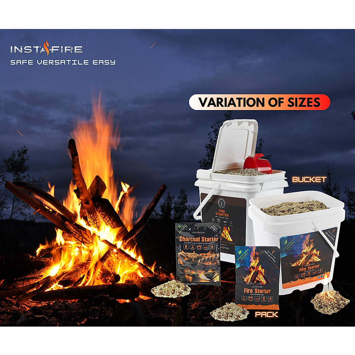 Insta-Fire Fire Starter (22 Packs) - Endorsed by Popular Mechanics - Camping, Emergencies, Hiking, Fishing, Boating, Fire Pits, Grilling, Survival, Food Storage, Boiling Water (as Seen on Shark Tank!)