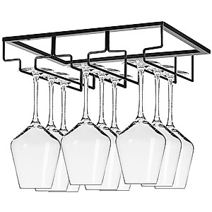 3 Rows Wine Glass Rack Under Cabinet Black Stemware Holder Storage Hanger Metal Organizer for Bar Kitchen Shelf