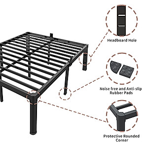 ROIL 18 inch Twin Bed Frames with Headboard Hole and Round Corner Legs Mattress Retainers 3500LBS Heavy Duty Steel Slats No Box Spring Needed Platform Noise-Free Easy Assembly