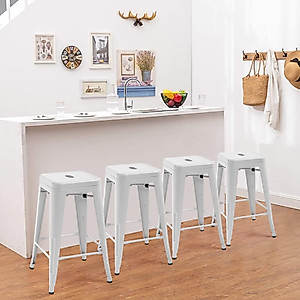 BLKMTY Metal Stools Set of 4 Stoolseating 24 Inch Bar Stools Counter Height Barstool Stackable Barstools Outdoor Patio Bar Stool Home Kitchen Dining Stool Backless Indoor Bar Chair, White