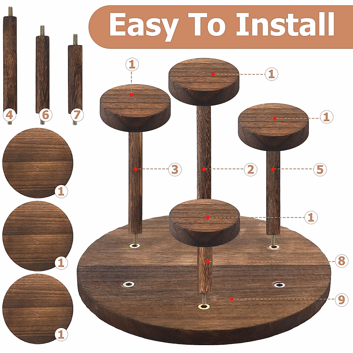 BBTO 7 Tier Wooden Display Stand for Figures Action Figure Stand Multilevel Wood Riser for Display Collection Organizer Holder for Figure Perfume Jewelry Toys Souvenir (Brown)