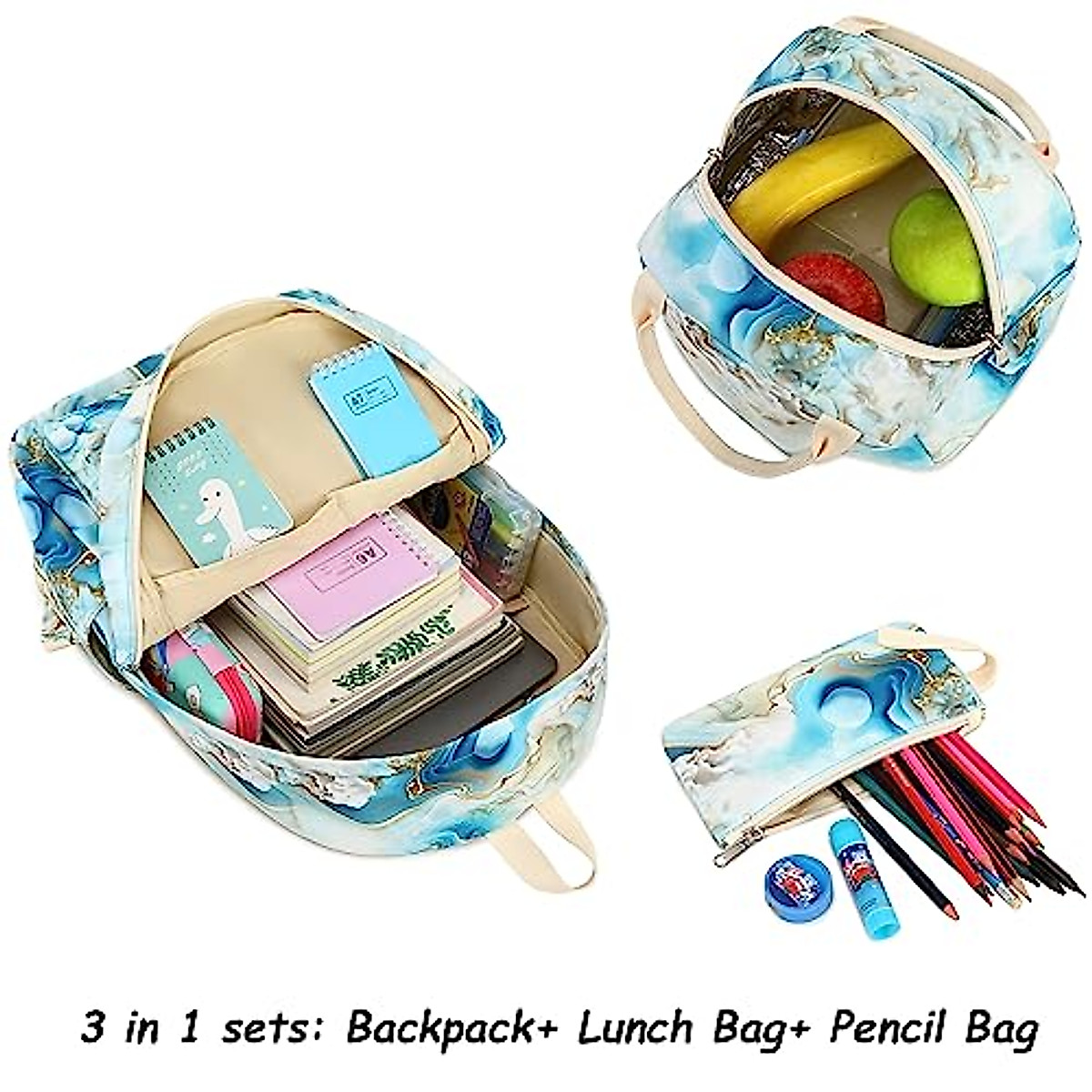 Bluboon Teen Girls School Backpack Kids Bookbag Set with Lunch Box Pencil Case Travel Laptop Backpack Casual Daypacks