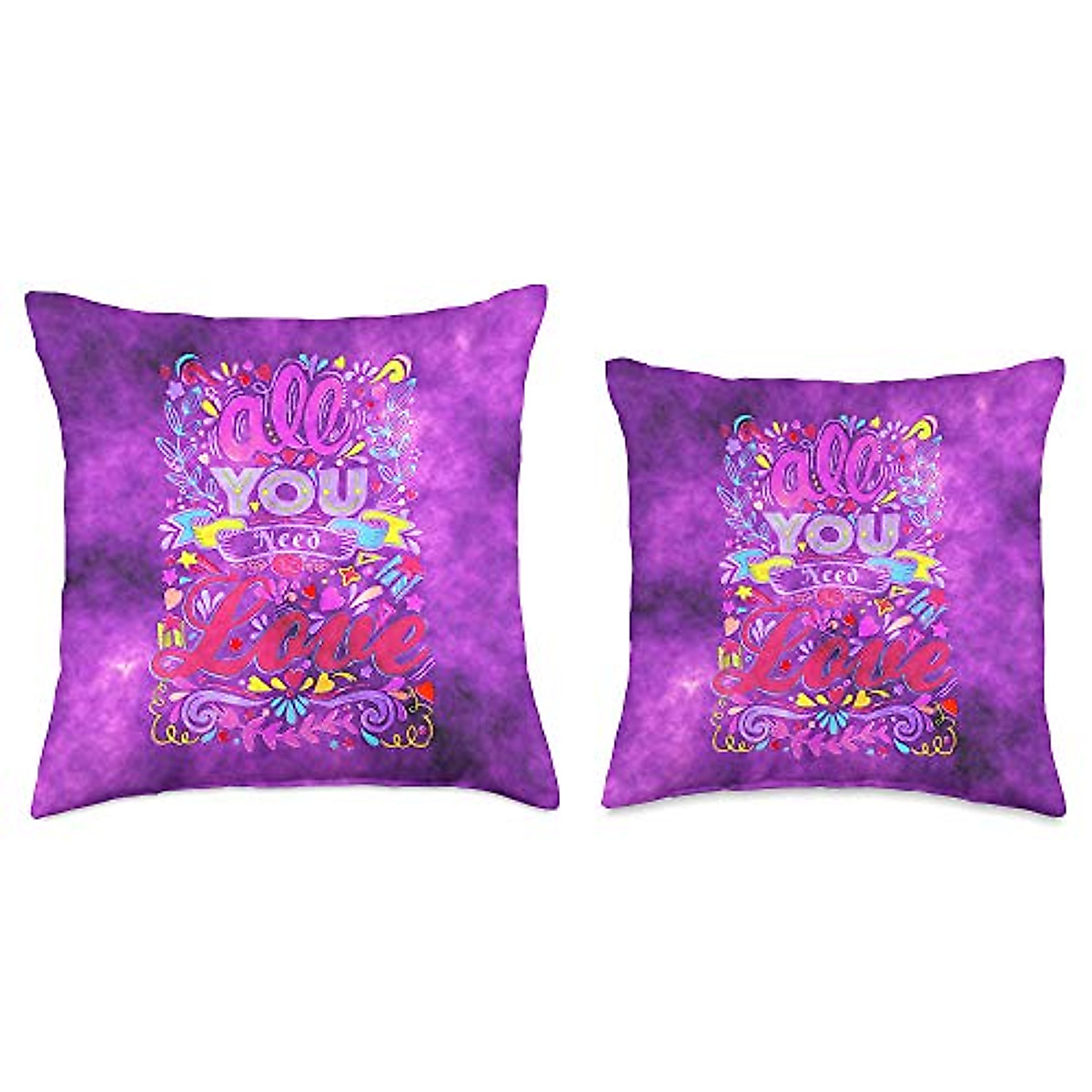 EDDArt 60s 70s Flower Power Retro Pop Art-All You Need is Love 4-Hippie Fan Fun Throw Pillow, 16x16, Multicolor