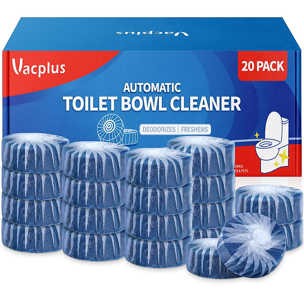 Vacplus Toilet Bowl Cleaners, Ultra-Clean Toilet Cleaners for Deodorizing & Descaling, Long-Lasting Blue Toilet Bowl Cleaner Tablets with Sustained-Release Technology Against Tough Stains (20 PACK)