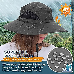 EINSKEY Men's Waterproof Sun Hat, Outdoor Sun Protection Bucket Safari Cap For Safari Fishing Hunting Dark Gray One Size