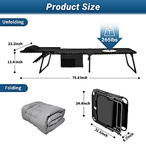 KingCamp Folding Chaise Lounge Outdoor, Adjustable Lounge Chair with Mattress for Patio, Beach, Pool, and Tanning, Foldable Camping Cot Portable Heavy Duty Lay Flat Reclining for Outdoor with Pillow