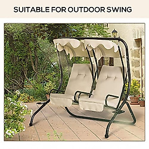 Outsunny Outdoor Porch Swing Cushions with Seat & Tufted Back, Backrest Ties, Set of 2 Replacement Cushions for Patio Furniture, Beige
