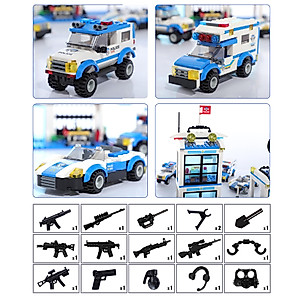 736 Pieces City Police Station & Car Building Blocks Set, with 3 Police Cars Toy, Cop Patrol Car, Escort Vehicle, Prison Car, City Police Sets Toy Building Bricks Kit, Gift for Boys Girls 6-12