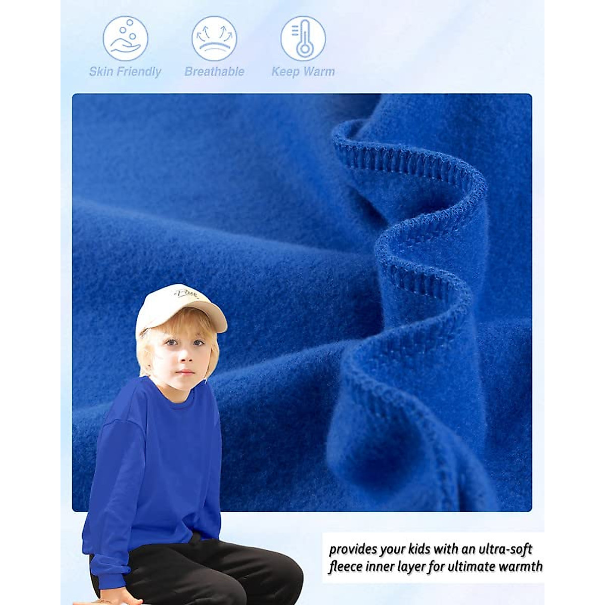 JIAHONG Kids Crewneck Sweatshirts Fleece Soft Sweatshirt Long Sleeve Pullover Winter Boys or Girls 3-12 Years Blue L