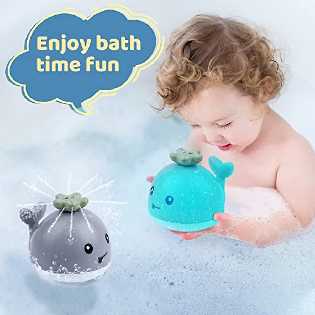 Candyfouse Baby Bath Toys, Whale Spray Swimming Pool Toy, Four Water Spray Patterns, Baby Light Up Bath Tub Toys, Waterproof Design Fun Bath Toys, Smooth Body Safety, Baby Toys for Kids（Grey）