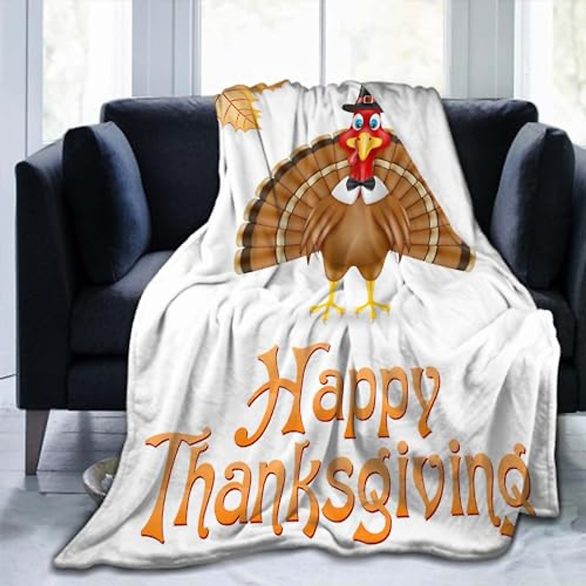 Throw Blanket 30x40 Inch,Thanksgiving Turkey Bird White Flannel Soft Cozy Fluffy Throw Blankets and Warm Throws for Adults in Couch Sofa Bed 40x30 Inch