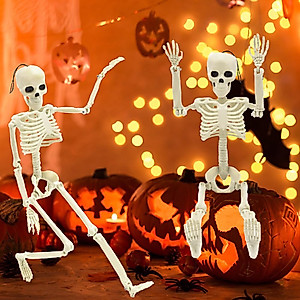 4 Packs Posable Halloween Skeleton, Full Body Skeleton Decoration Movable Posable Joints Skeletons, Scary Plastic Skeleton Halloween Skull Decor for Yard Garden Lawn Haunted House Graveyard Props