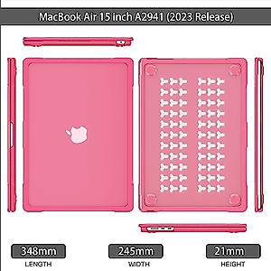 CAMPLALA Shockproof Case for M3 M2 MacBook Air 15 Inch Model A3114 A2941, Shockproof Hard Shell Case Stand & Keyboard Cover & Screen Protector & OTG Adapter & Webcam Cover, Rose