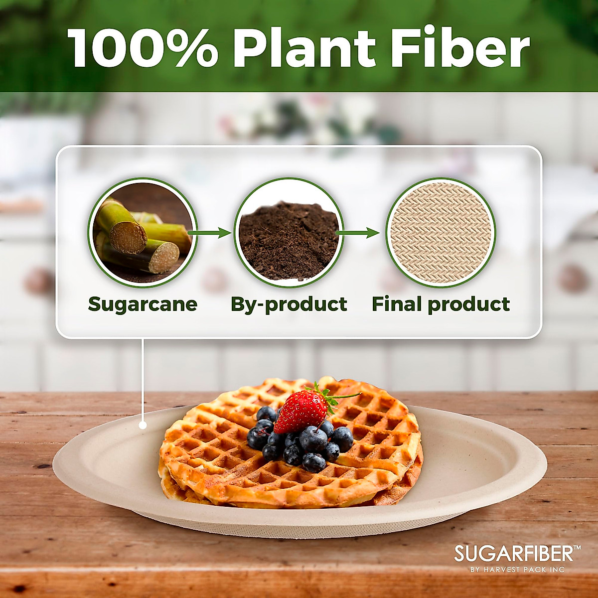 [500 COUNT]Sugarfiber by Harvest Pack 10-inch Round Disposable Compostable Paper Plates, Heavy-Duty Natural Bagasse Biodegradable Plate, Made From Eco-Friendly Sugarcane Plant Fibers